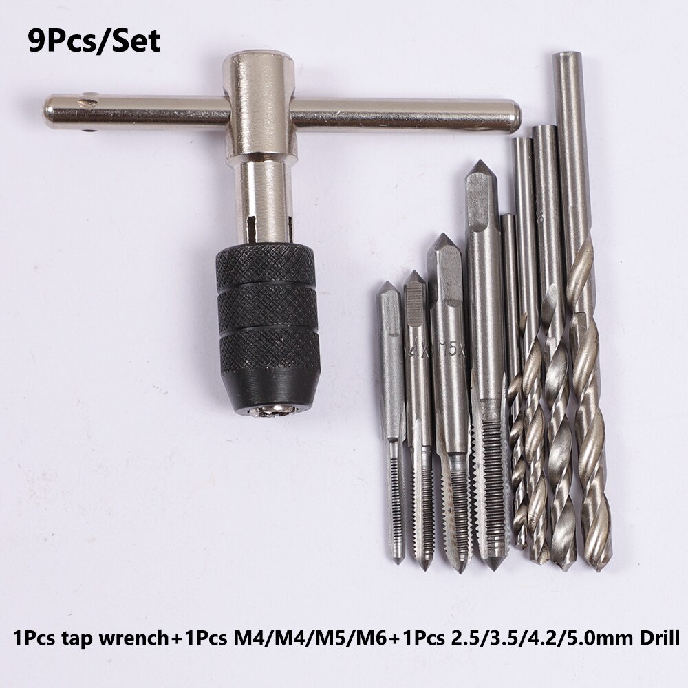 9Pcs/Set T-type Wrench Drill Set Hand Tapping Tools M3/M4/M5/M6 Machine ...