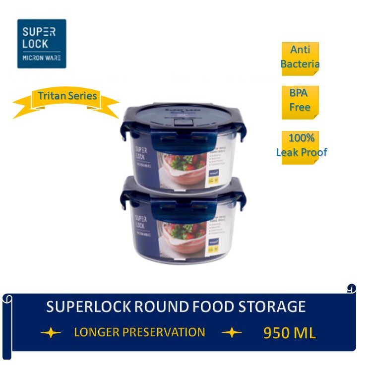 SUPERLOCK 2pcs TRITAN Round Food Storage Box [Anti Leak Anti Bacterial BPA Free] Food Container ...