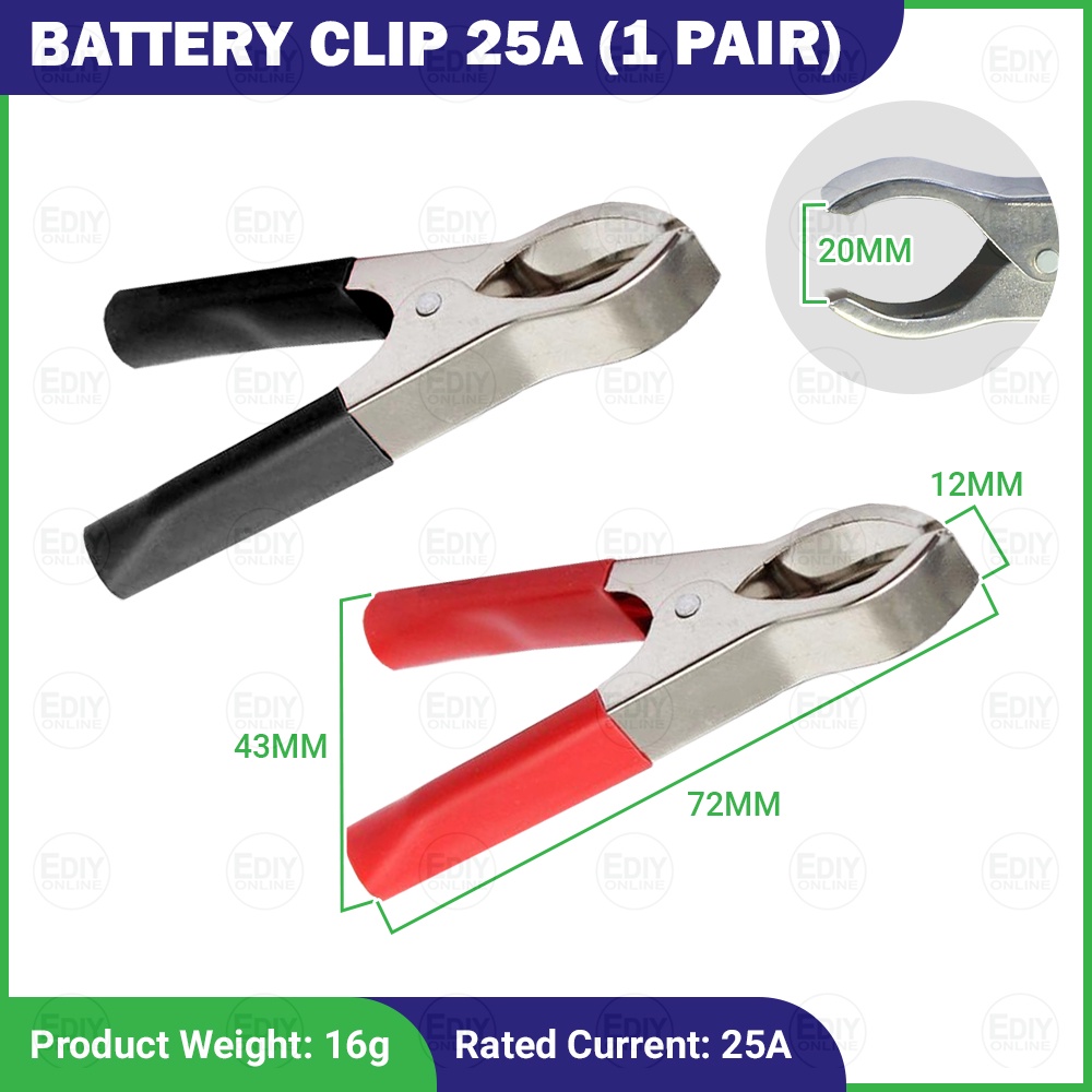 (1 Pair) BLACK RED BATTERY CLIPS CLIP CLAMP WIRE TERMINAL CONNECTOR ...