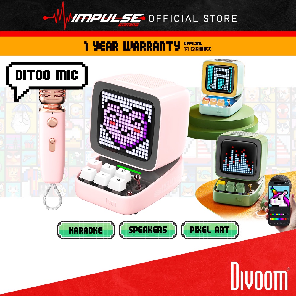 Divoom Ditoo with MIC Retro Pixel Art Game Bluetooth Speaker Microphone ...