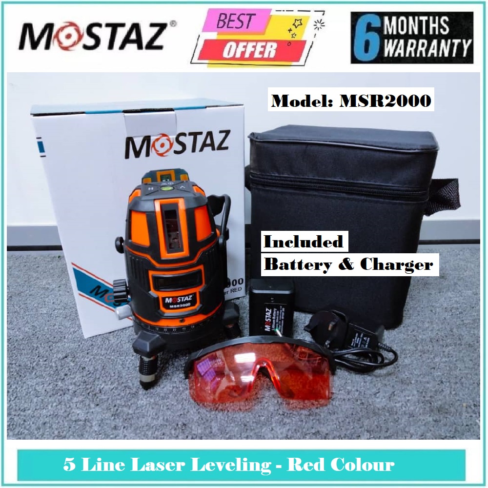 MOSTAZ 5 Line laser Leveling - Red line - MSR2000 - Heavy Duty for work ...