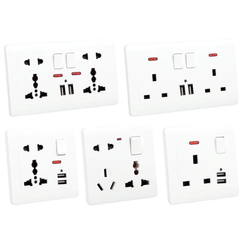 3 Pin 2 Pin Plugs HIGH CLASS Wall Switch Multi USB China Plug socket 13A【WHITE】 Adapters Double ...