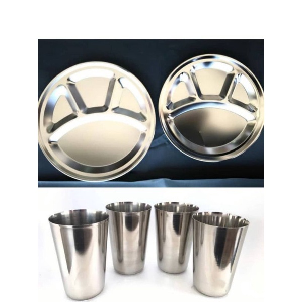 Tray Makanan/Pinggan besi/3 Compartment tray/Stainless Steel Mug/Gelas ...