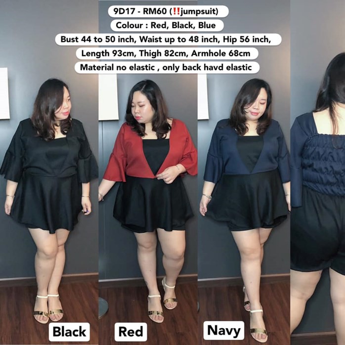 Ready Stock Malaysia Plus size Jumpsuit *Bust 44 to 50 inch / 111 ...