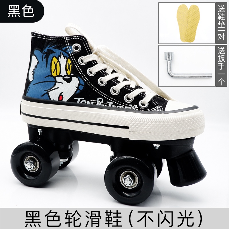 Canvas Double Row Kasut Roda Dewasa Pemula Kasut Roda Empat Roda Kilat ...