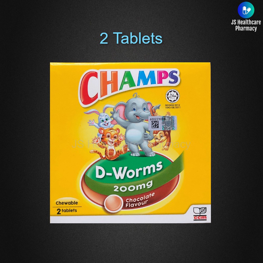 Champs Chewable D-Worms Tablets (Chocolate Flavour) - 2 tablets ...