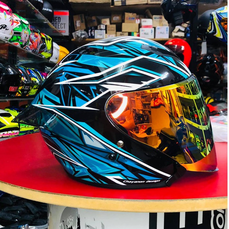 MHR P946 N Pro Cyan Helmet With Spoiler Rear Diffuser Siang Malam Visor ...