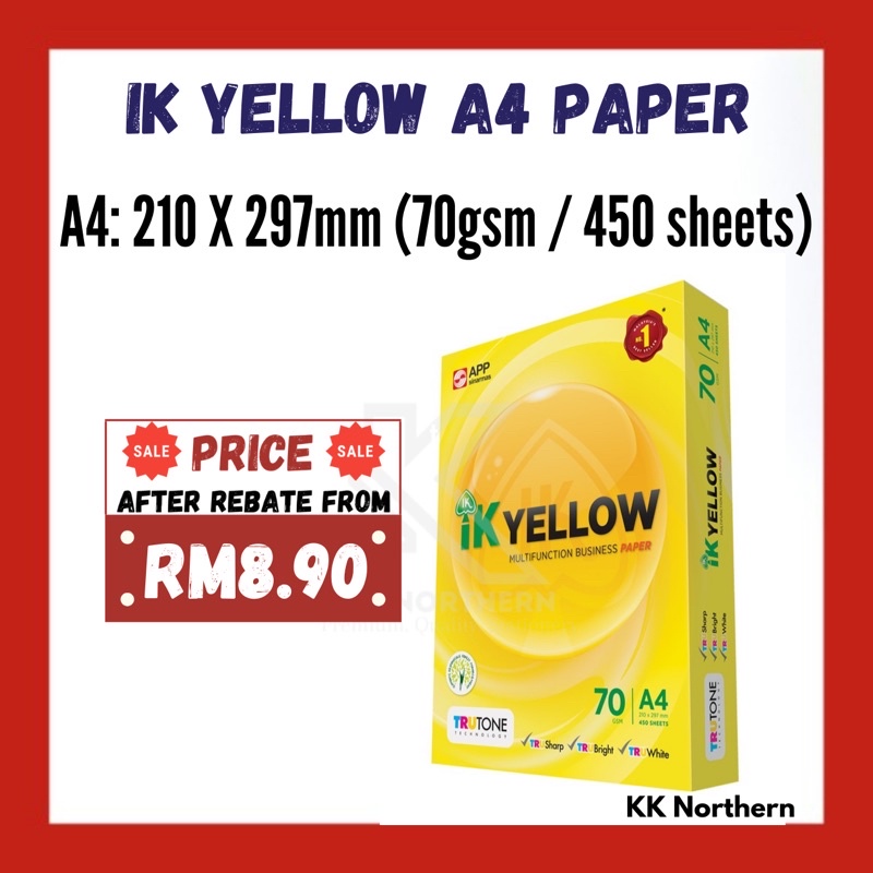 A4 IK Yellow A4 Paper 70gsm（450 sheets) Kertas A4 / Kertas Fotostat / Kertas Putih / Copy Paper ...