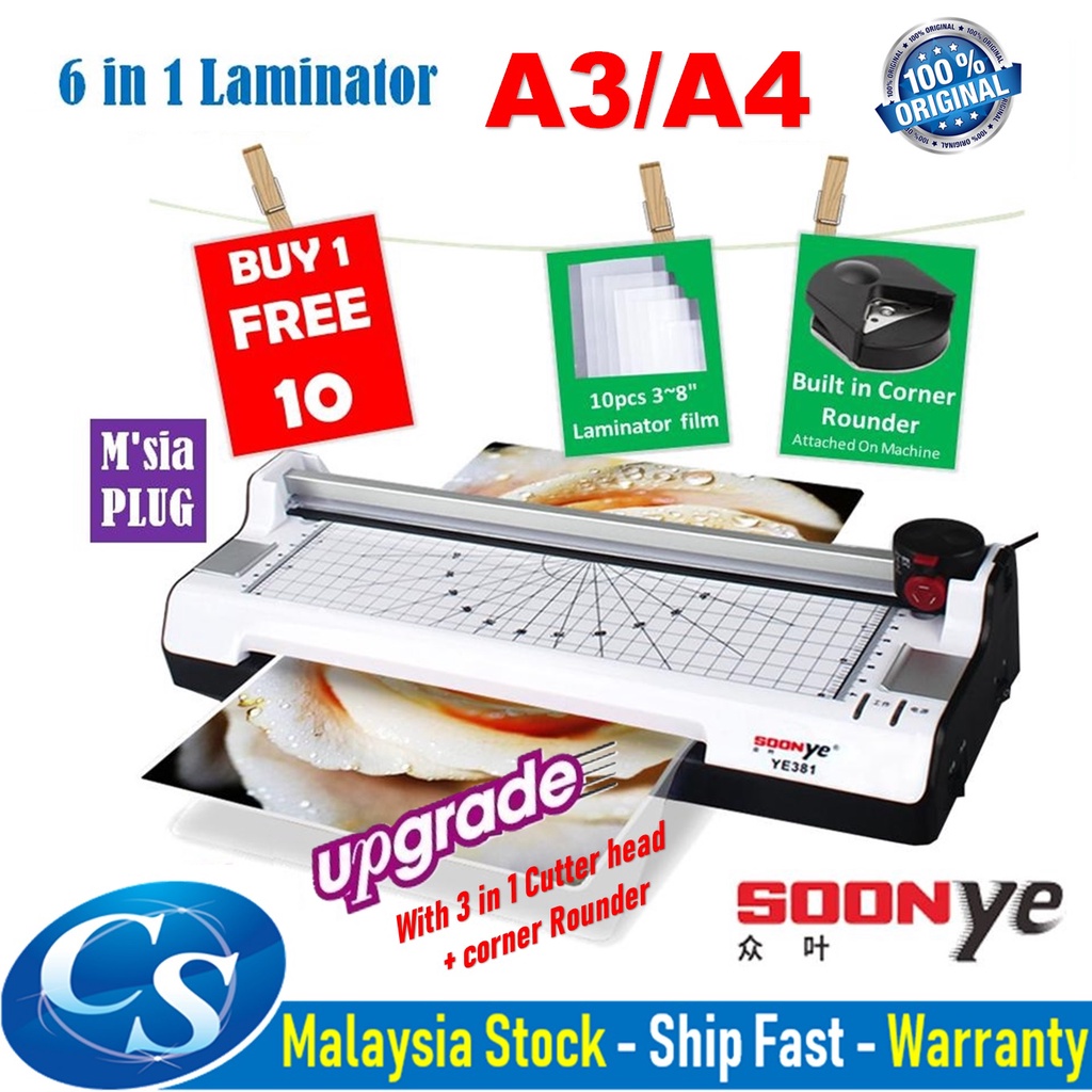 🔥 6 in 1 YE288 YE381 SOONYE A4 A3 A5 A6 6R 5R 4R 3R 2R Laminator Paper Photo Cutter Trimmer ...
