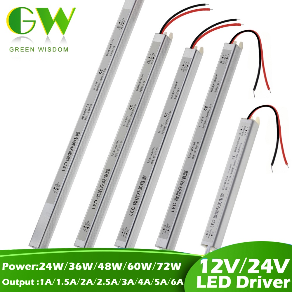 LED Driver 12V 1.5A 2A 3A 5A 6A Ultrathin Switching Power Supply Lighting Transformer 18W 24W ...