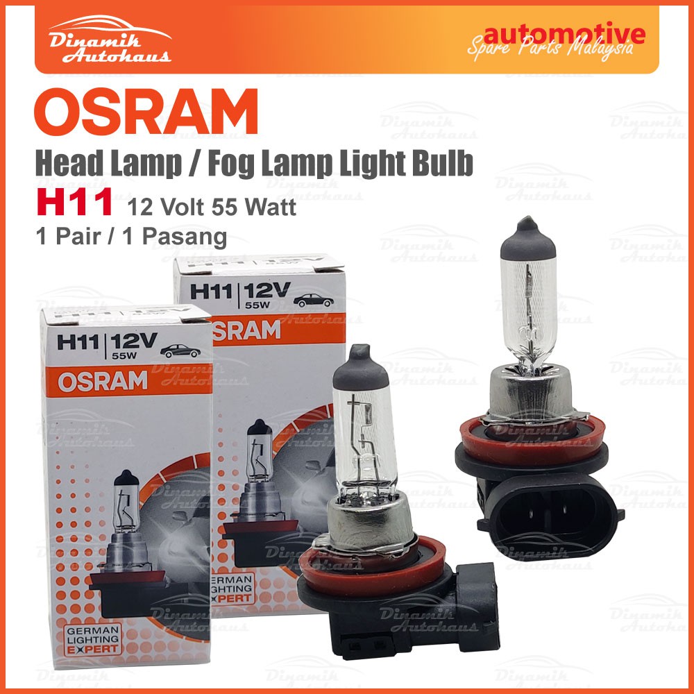 Osram H11 12 Volt 55 Watt Car Head Lamp / Fog Lamp Halogen Light Bulb ...