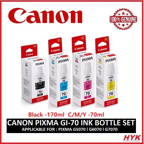 Canon GI-70 Bottle Ink Black Cyan Magenta Yellow (Original) GI70 GI 70 ...