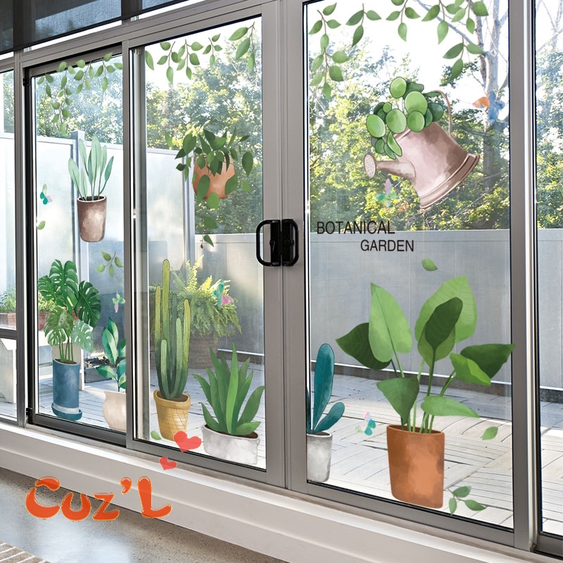 Window Glass Door Sticker Green Plant Window Stickers Bedroom 3d Stereo ...