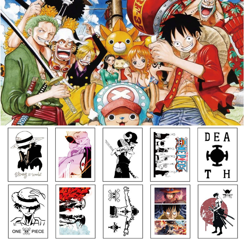 10pcs Cartoon Tattoo Stickers One Piece Lufei Sauron Fire Fist Ace ...
