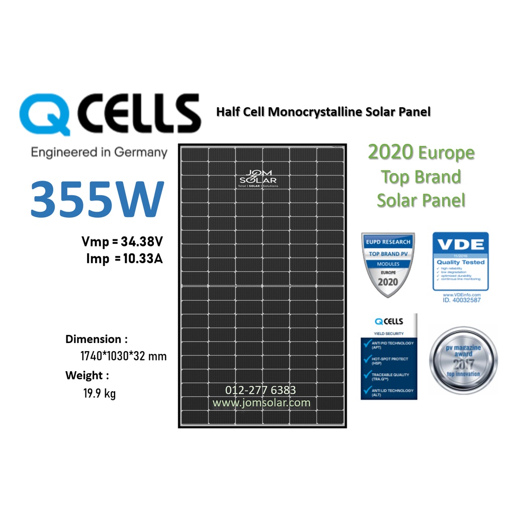 GRADE A 355W QCELLS DUO G6 SOLAR PANEL - 12BB Monocrystalline Half Cell ...