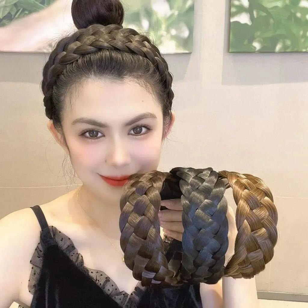 Wig Headband Twist Braid Thickened Wide-Brimmed Handmade Fishbone Pressed Hair Fashionable ...