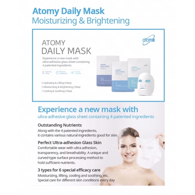 Atomy 艾多美 Moisture & Brightening Daily Mask 3 Types/Pcs | Shopee Malaysia