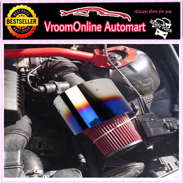Car Universal Stainless Steel Titanium Blue Air Intake Filter Heat ...