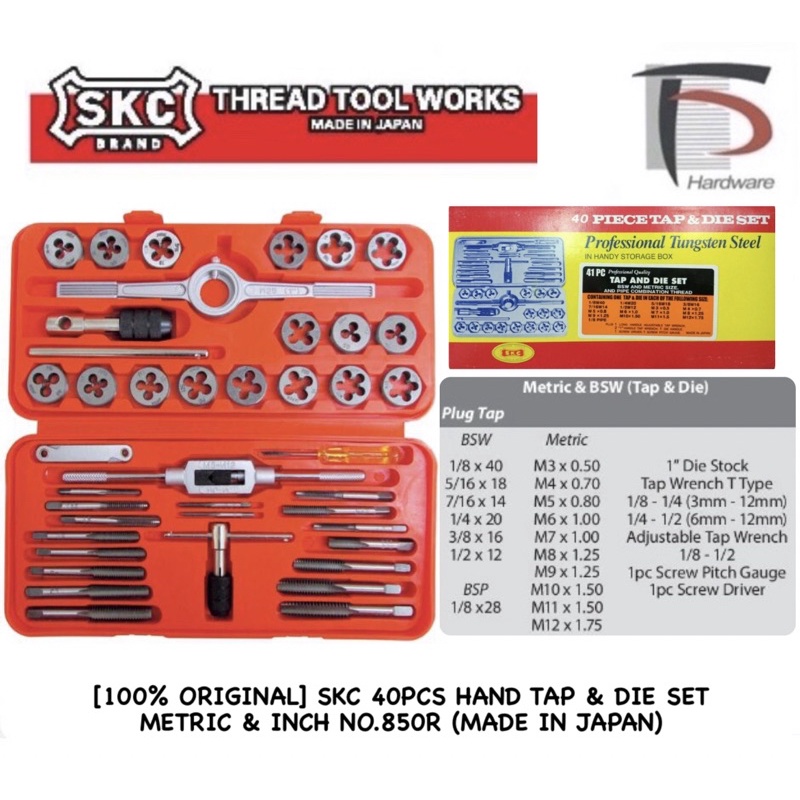 [100% ORIGINAL] SKC 40PCS HAND TAP & DIE SET METRIC & INCH NO.850R (MADE IN JAPAN) | Shopee Malaysia