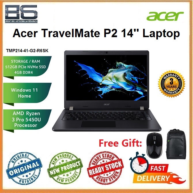 Acer TravelMate P2 TMP214-41-G2-R6SK 14'' Laptop Black ( Ryzen 3 Pro ...