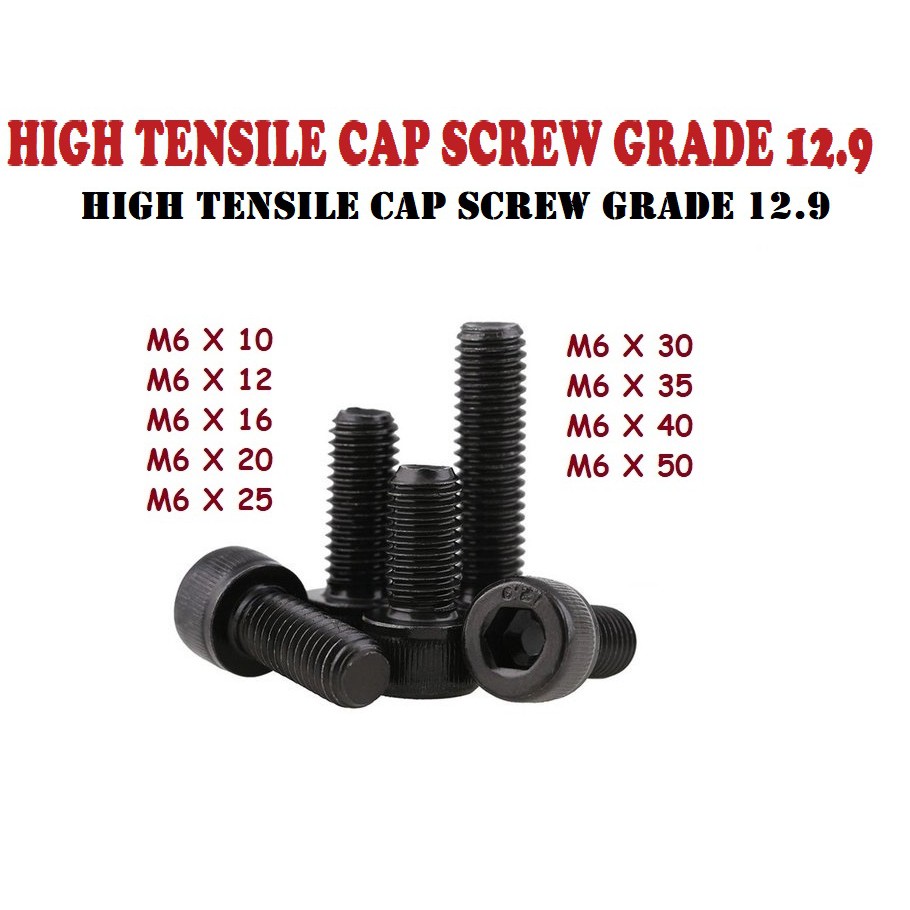 HT Socket Cap Screw - M6 x 10mm ~ 50mm (High Tensile Grade 12.9 Allen ...