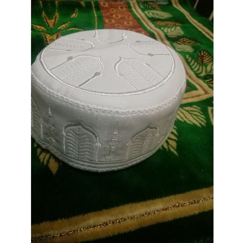 Kopiah Rendah Haji Umrah Putih Kaabah / Mekah / Kubah / Masjid Songkok ... Kopiah Rendah Haji Umrah Putih Kaabah / Mekah / Kubah / Masjid Songkok ...