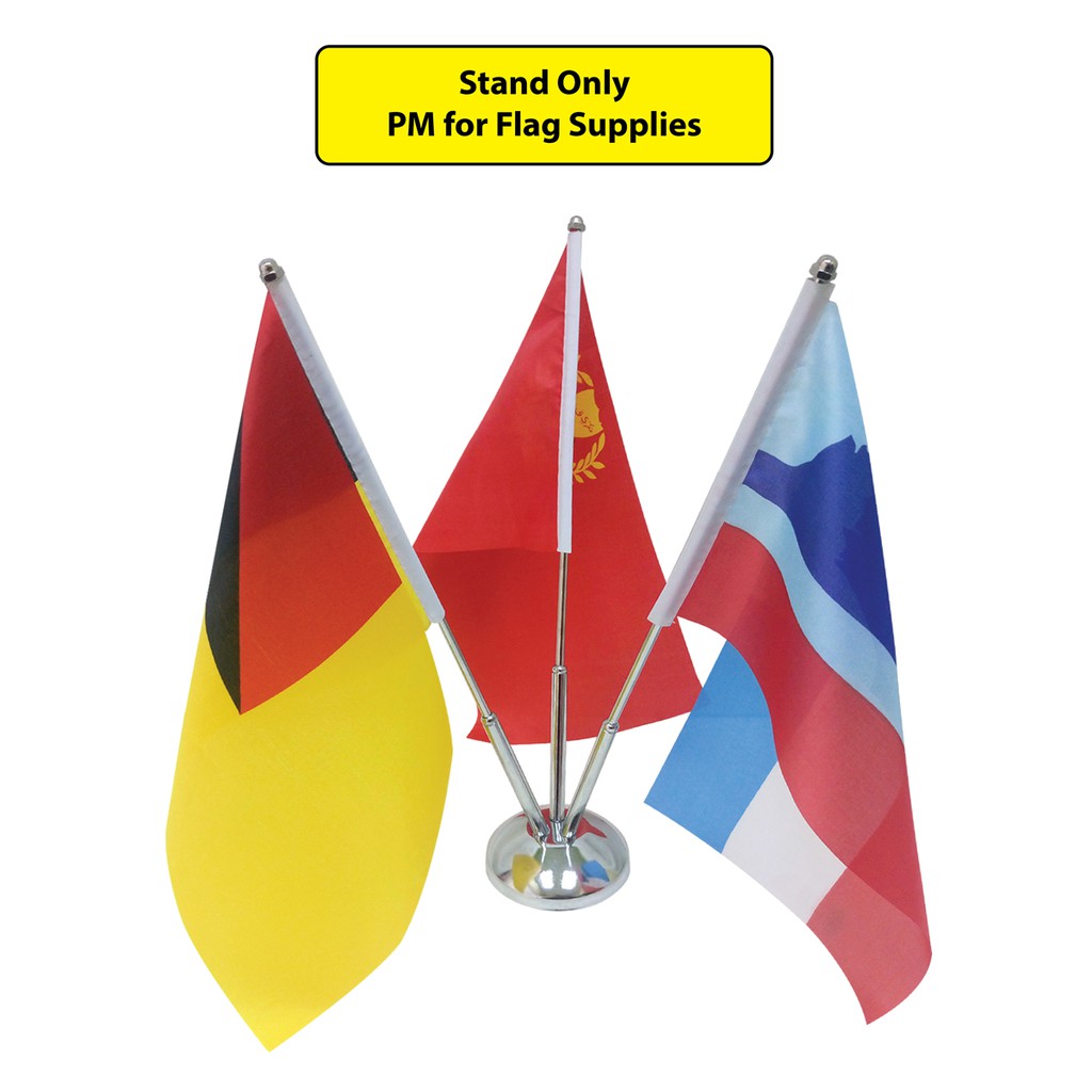 Table Flag Stand (Triple) W Shape Stainless Steel Round Base | Shopee ...