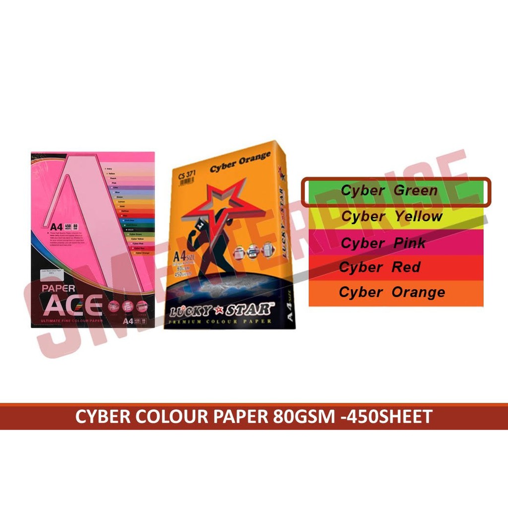A4 Cyber Colour Paper 80gsm - 450sheet (Cyber Green / Yellow / Pink ...