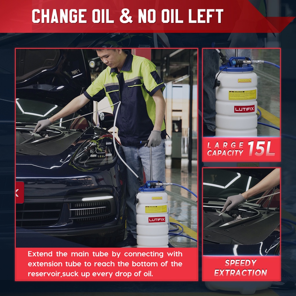 LUTIFIX 15L Pneumatic ＆ Manual Vacuum Oil Fluid Extractor Pump for Car Oil Change Vacuum ...