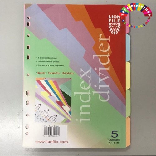 Lion File A4 Index Divider 5 Colours 120gsm (10set/pacl) /10 Colours ...