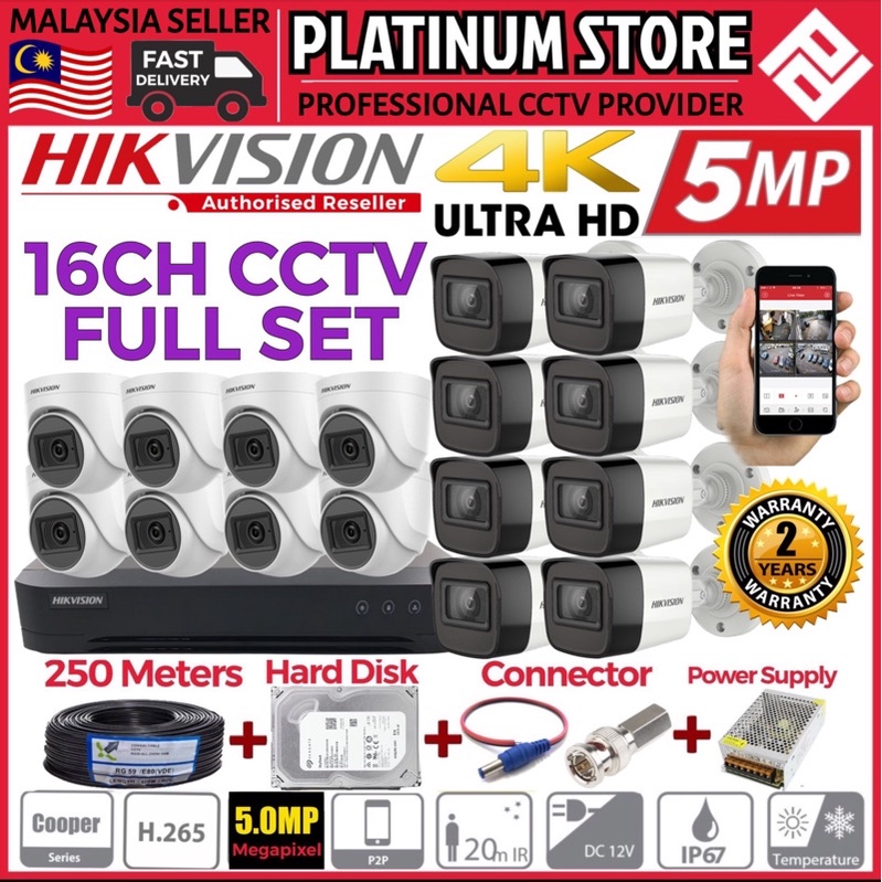 HIK HIKVISION 5MP Full Set 16-CHANNEL HD 4K 1920P CCTV 16CH DVR ...