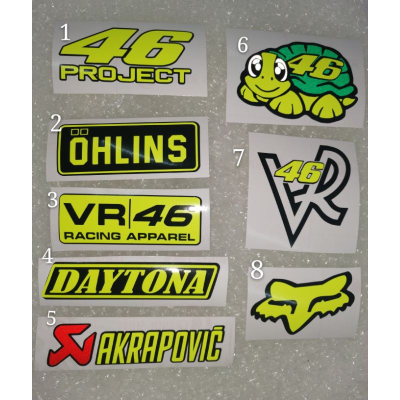 STICKER CUTTING 46 ROSSI, DAYTONA, AKRAPOVIC, FOX YELLOW FLUORESCENT ...