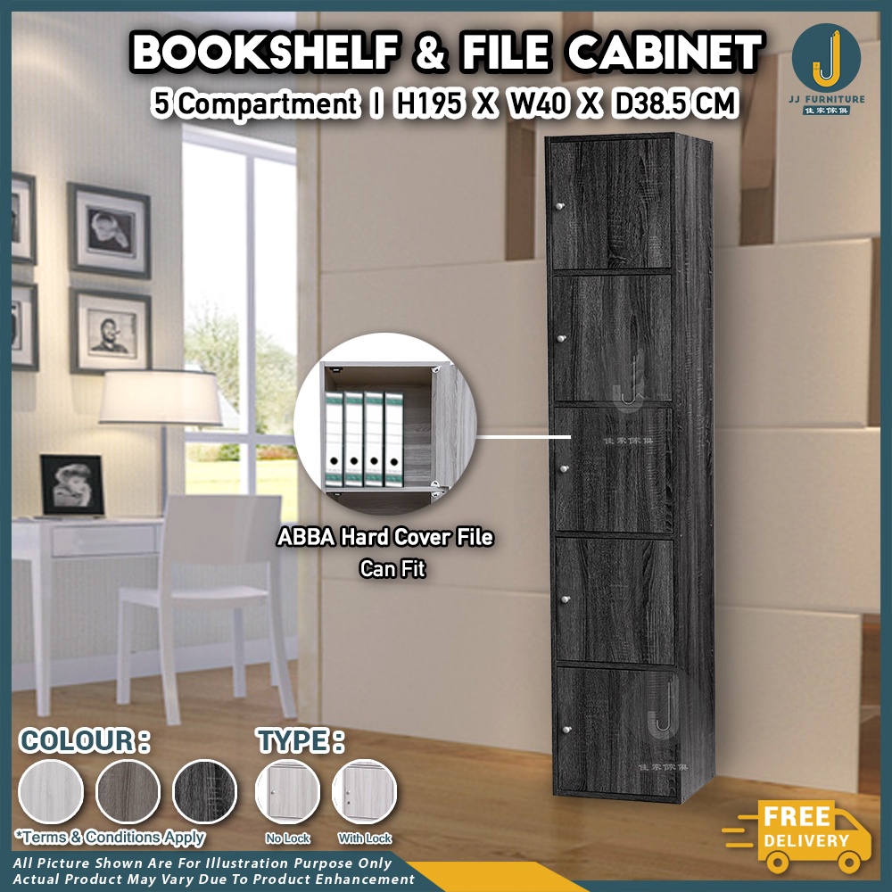 [JJ FURNITURE DIY] SORA 5 Compartments Bookshelf with Doors Storage ...