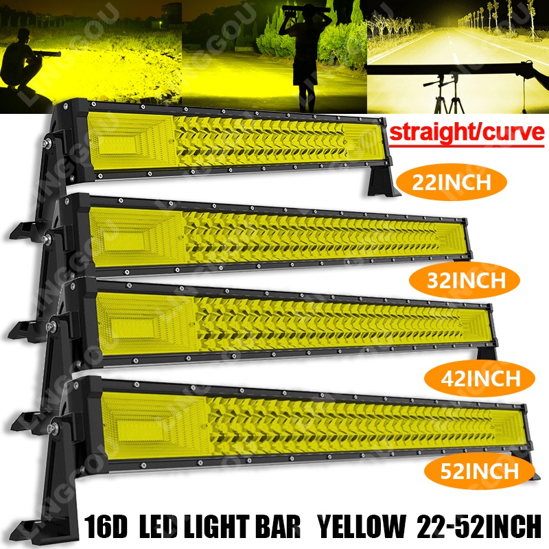 22-52 inch 16D Lampu 3- Row Yellow Led Light Bar Work Driving SUV ...