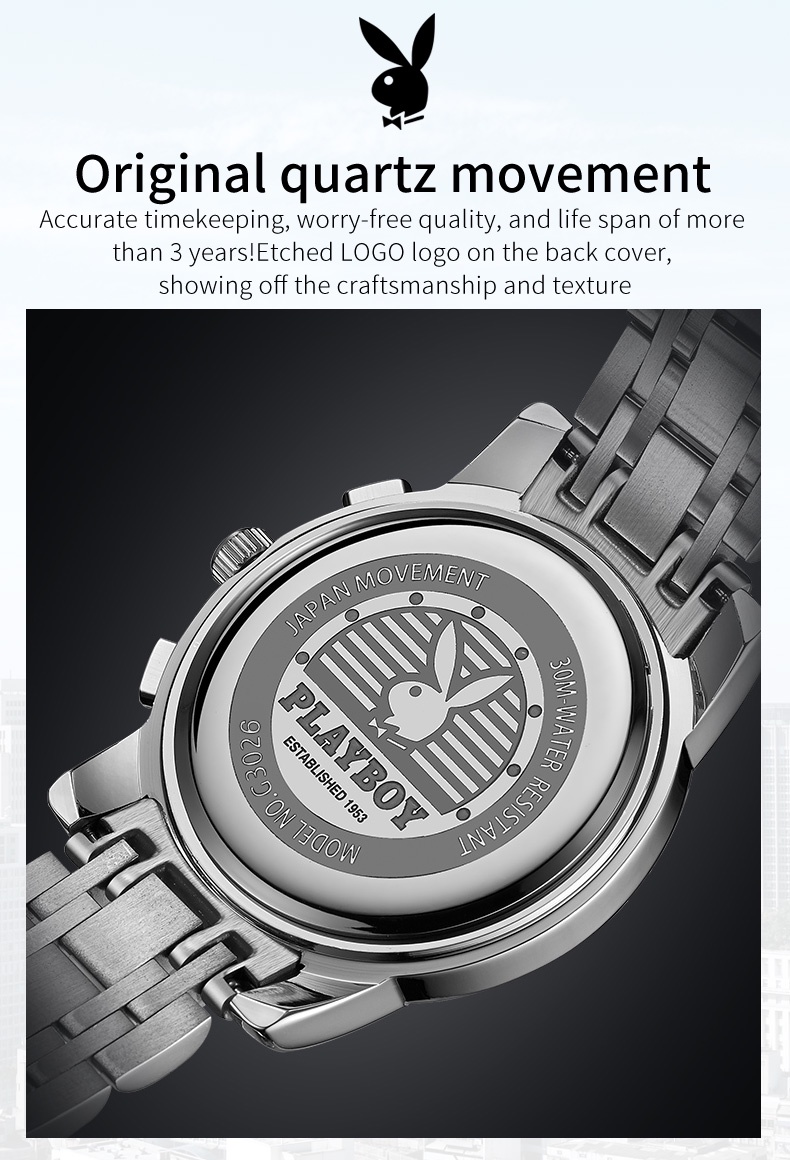 PLAYBOY Men Watch Official Moon Phase Chronograph Original Multi-Dial ...