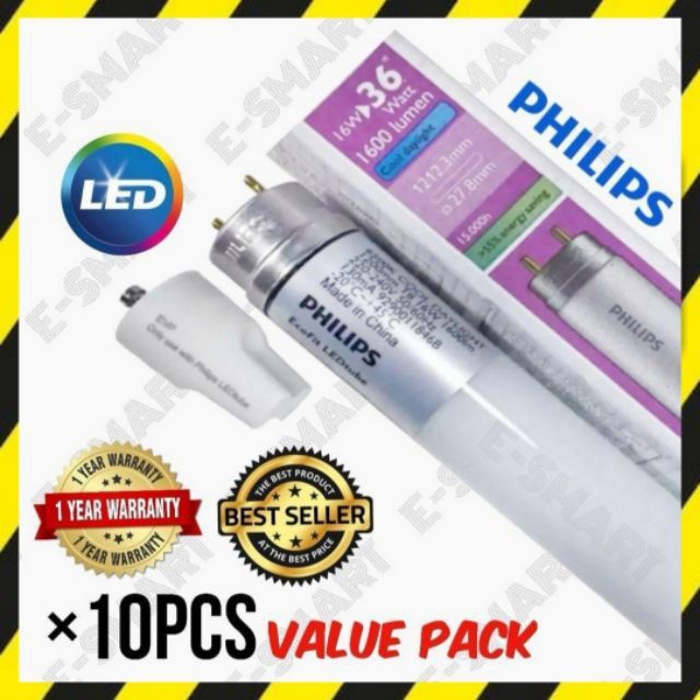 10PCS PHILIPS ECOFIT 16W T8 LED TUBE COOL DAYLIGHT 4FT 1200MM | Shopee Malaysia
