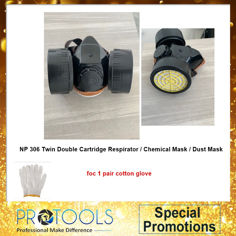 Protools NP 306 Twin Double Cartridge Respirator / Chemical Mask / Dust ...