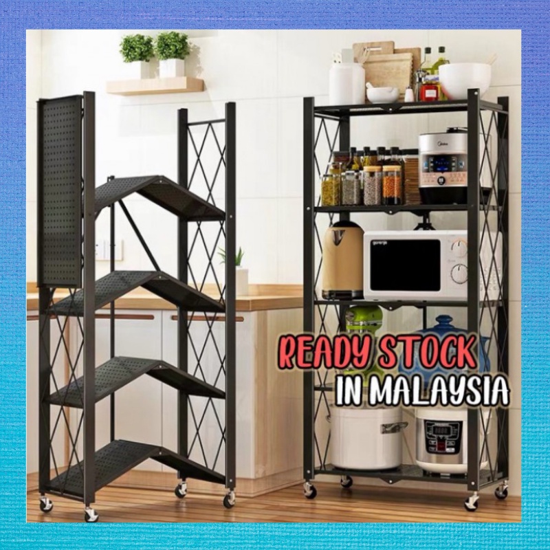Foldable Stainless Steel Rack Wheeled Oven Kitchen Shelves Rack Storage ...