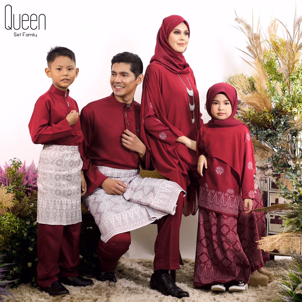 Set Family BAJU Kurung Moden Queen By In Maroon |BAJU KURUNG QUEEN ...