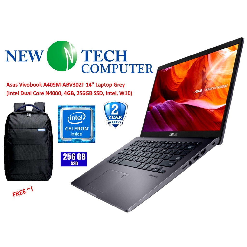 Asus Laptop A409M-ABV302T 14" HD Grey ( Celeron N4020, 4GB, 256GB ...