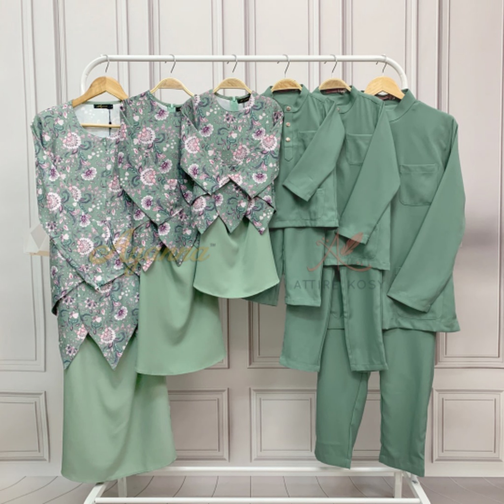 Baju Raya Sedondon Tema Warna Dusty Green (Hijau Pastel) Set Family ...