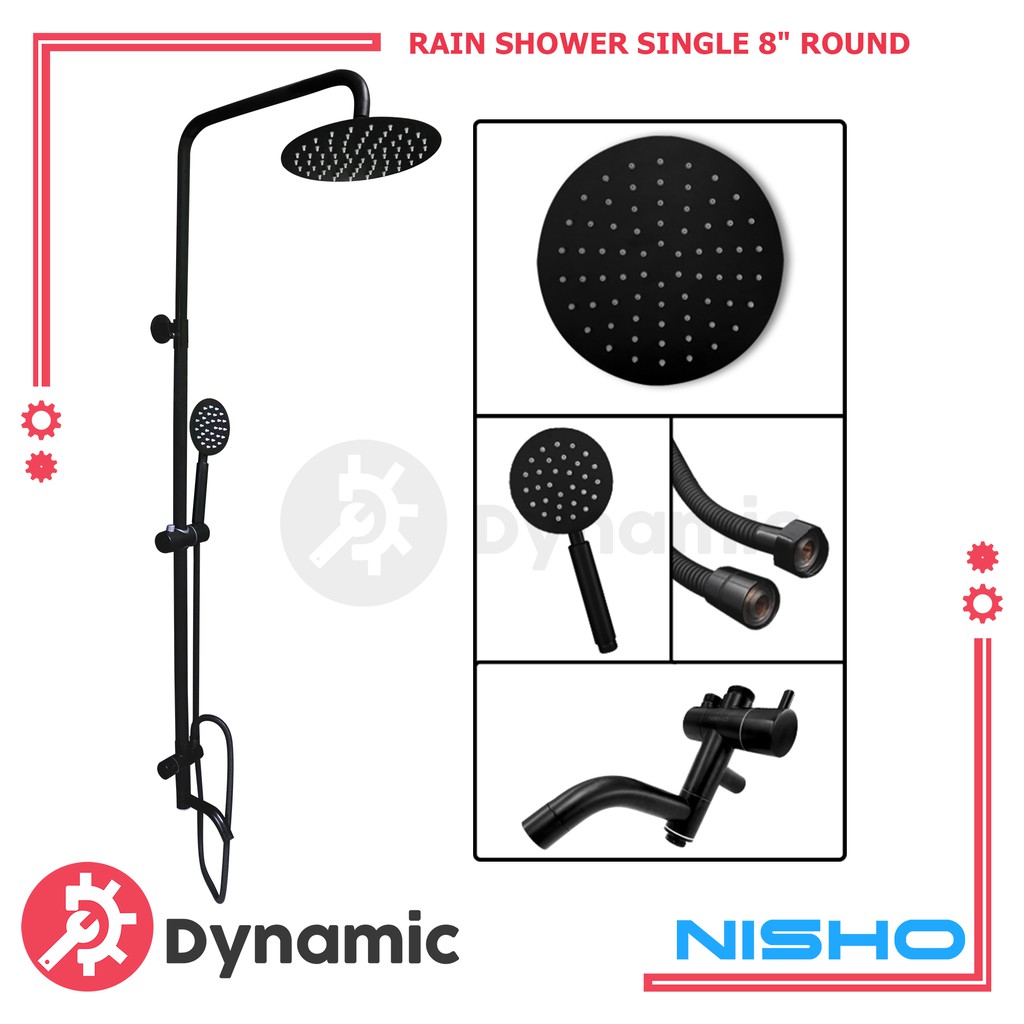 Nisho Shiro SUS304 Stainless Black Series Rain Shower Set Round Single ...