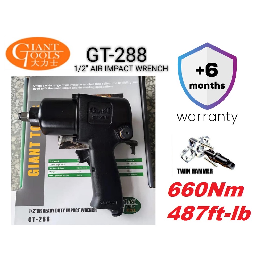 Giant Tools GT-288 1/2-inch Dr. 660Nm Twin Hammer Air Impact Wrench | Shopee Malaysia