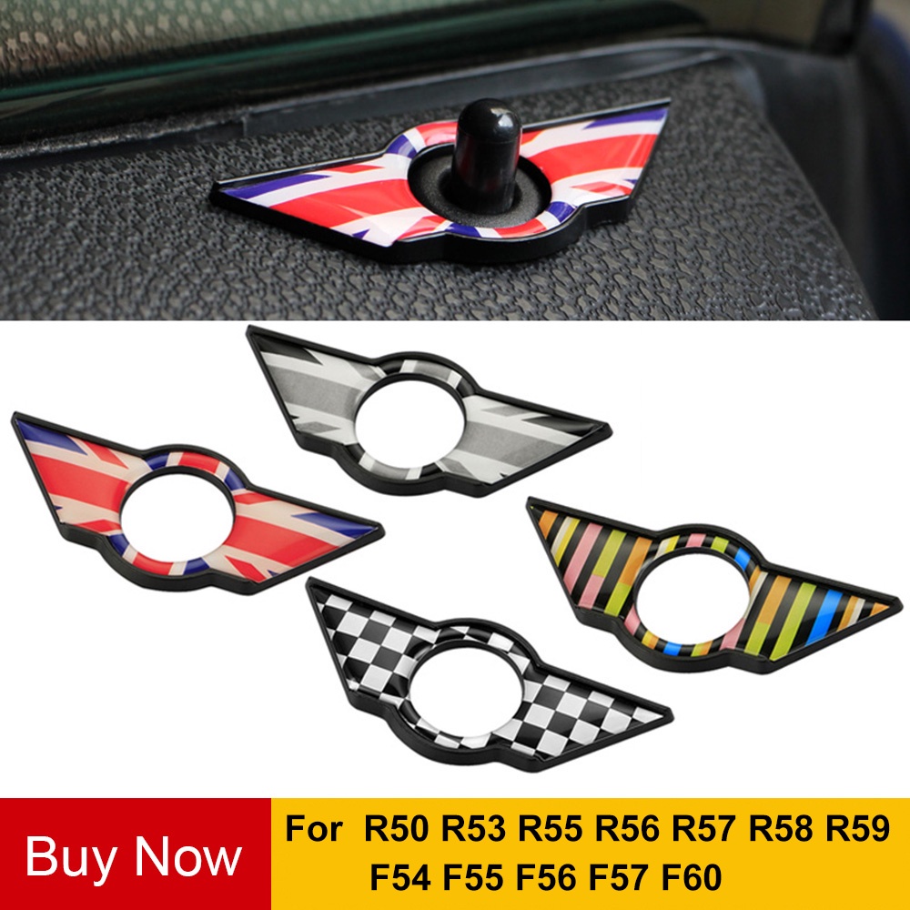2Pcs Car Interior Door Pin Lock Wing Emblem Badge Sticker For Mini ...