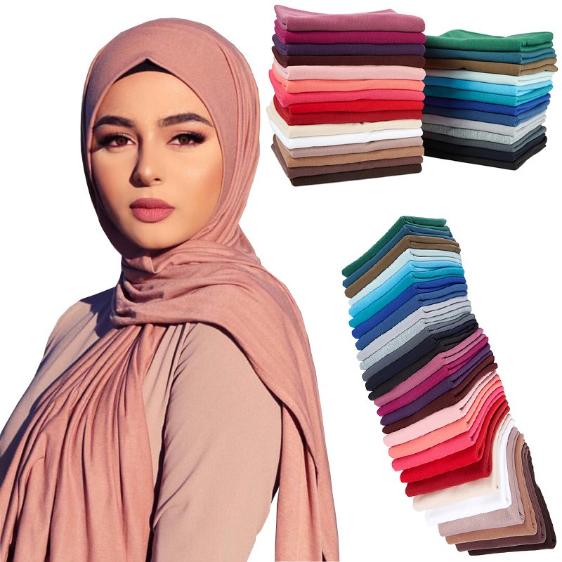 Jifang Plain Soft Modal Cotton Feeling Single Jersey Muslim Hijabs ...