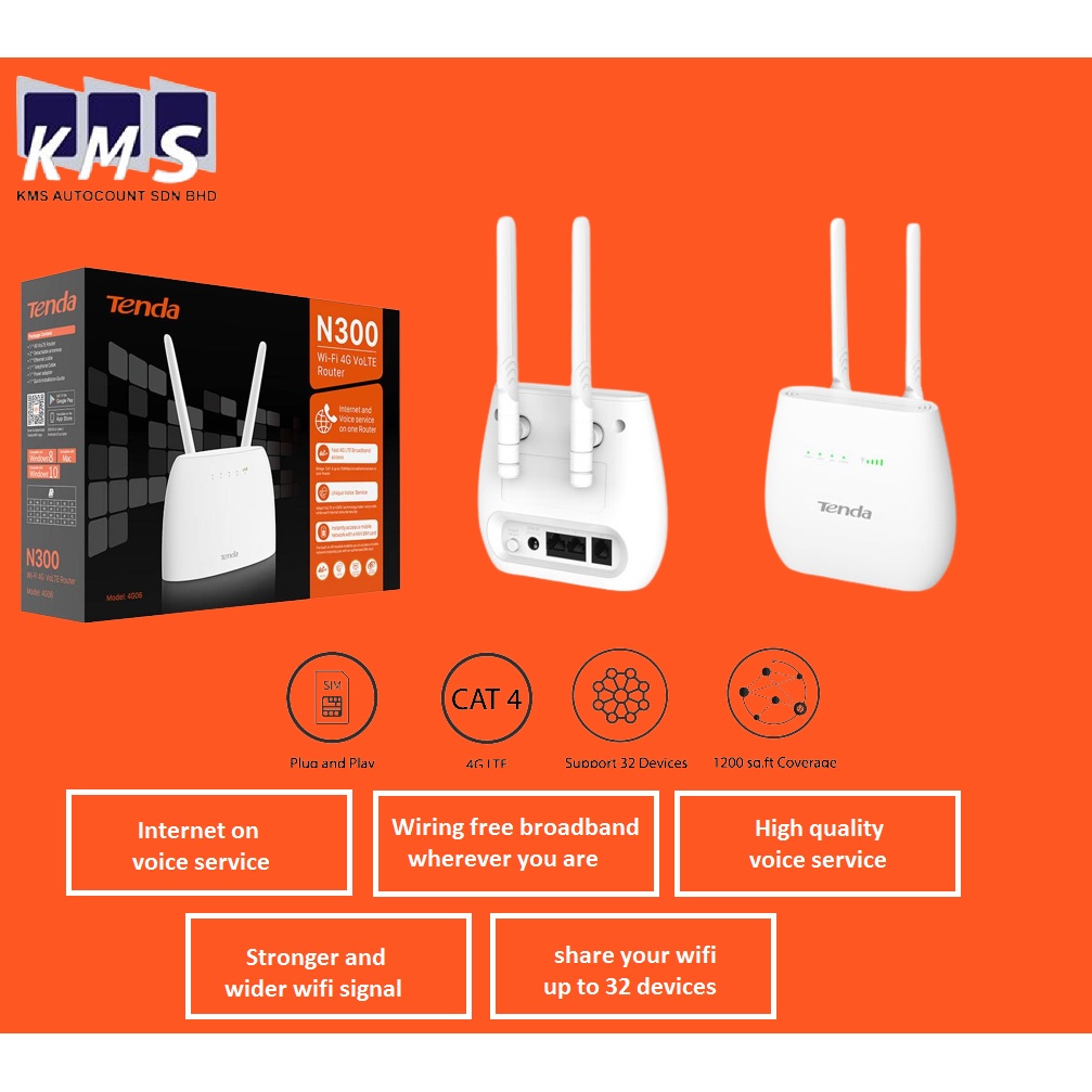 Tenda 4G06 4G LTE Wireless N300 Wifi Modem Router | Shopee Malaysia