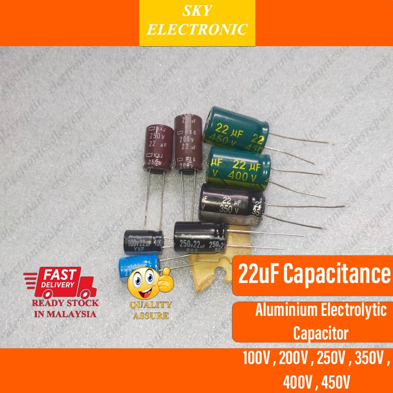 22uF Aluminum Electrolytic Capacitor 100v 200v 250v 350v 400v 450v | Shopee Malaysia