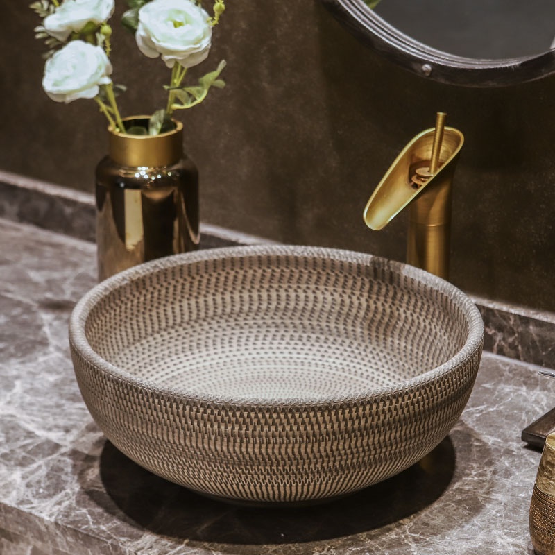 WLE.Edge Painting Table Basin Retro round Buckle Ceramic Artistic Wash ...