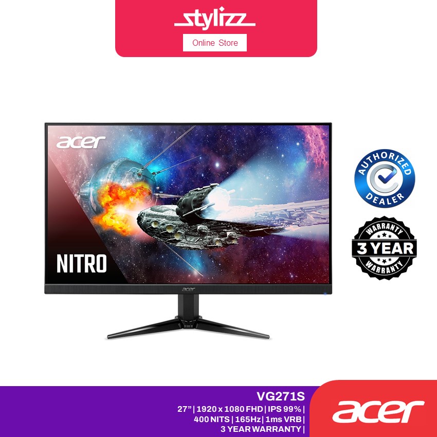 ACER NITRO GAMING VG271S 27" MONITOR 1920X1080 1MS 165HZ IPS PANEL HDMI ...