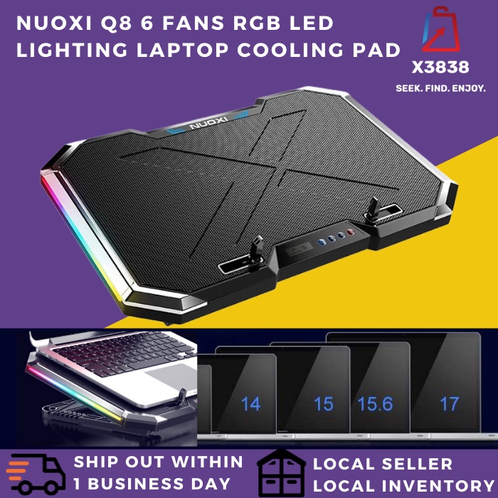 NUOXI Q8 Gaming Laptop Cooling Pad Cooler 6 Fans RGB LED 7 Level Adjustable Stands & Fans Speed ...